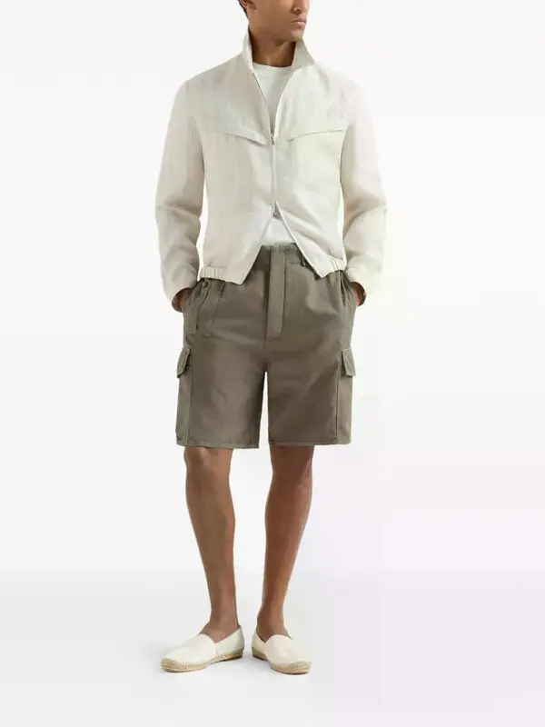 Brunello Cucinelli Cotton And Linen Canvas Bermuda Shorts With Cargo Pockets - Green