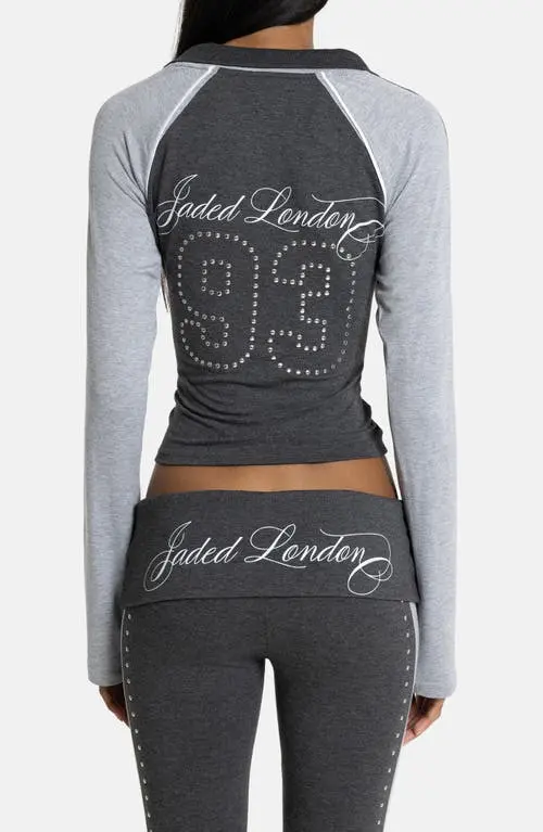 JADED LONDON Long Sleeve Cropped Baby Tee With Stud Embellishments