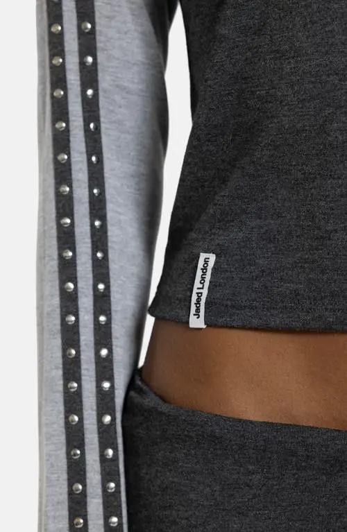 JADED LONDON Long Sleeve Cropped Baby Tee With Stud Embellishments
