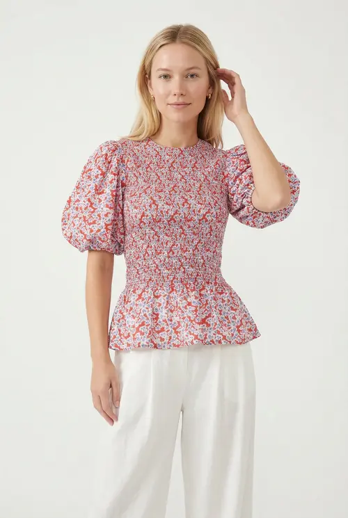 RO'S GARDEN Luz Top In Boton Print - Red Botan