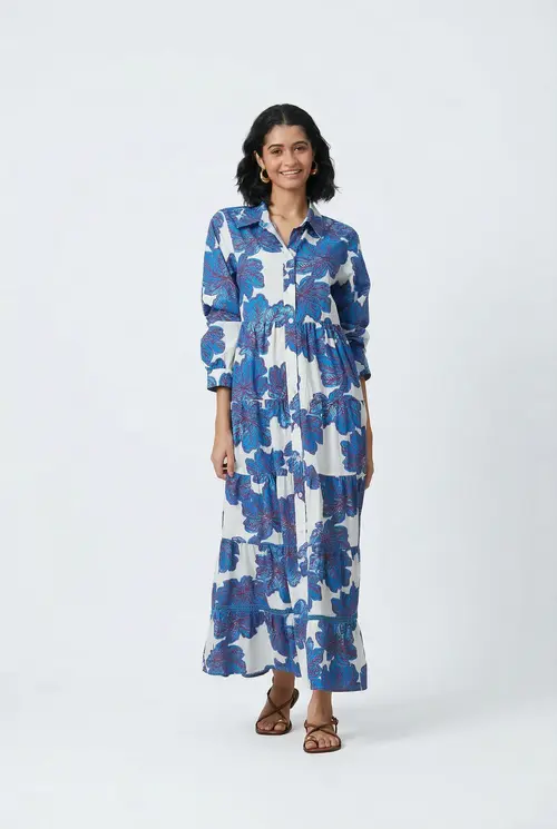 RO'S GARDEN Eenika Print Tiered Maxi Dress - Blue Eenika