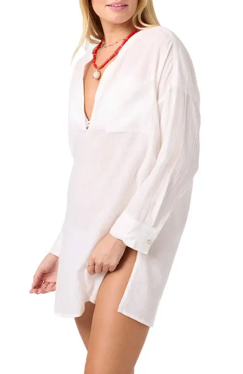 O'Neill Belizin Long Sleeve Semisheer Cotton Cover-up Tunic - White