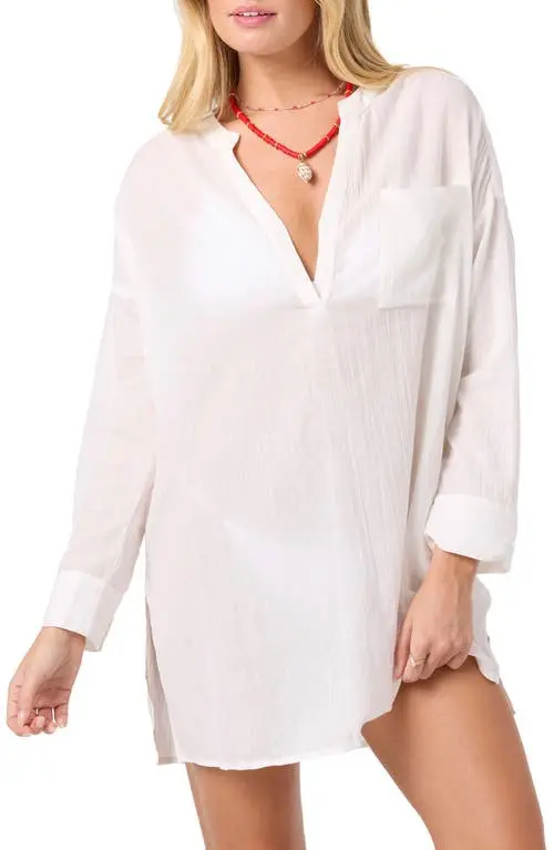 O'Neill Belizin Long Sleeve Semisheer Cotton Cover-up Tunic - White
