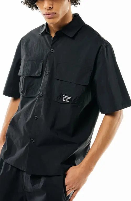 PAPER PLANES Utility Short Sleeve Button-up Shirt - Black