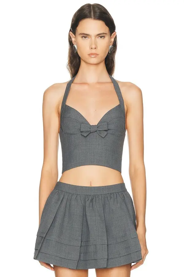 SHUSHU/TONG Halter Bow Detail Cropped Cami Top