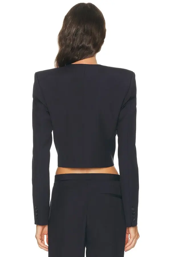 Khaite Cropped Padded Shoulders Jacket - Dark Navy