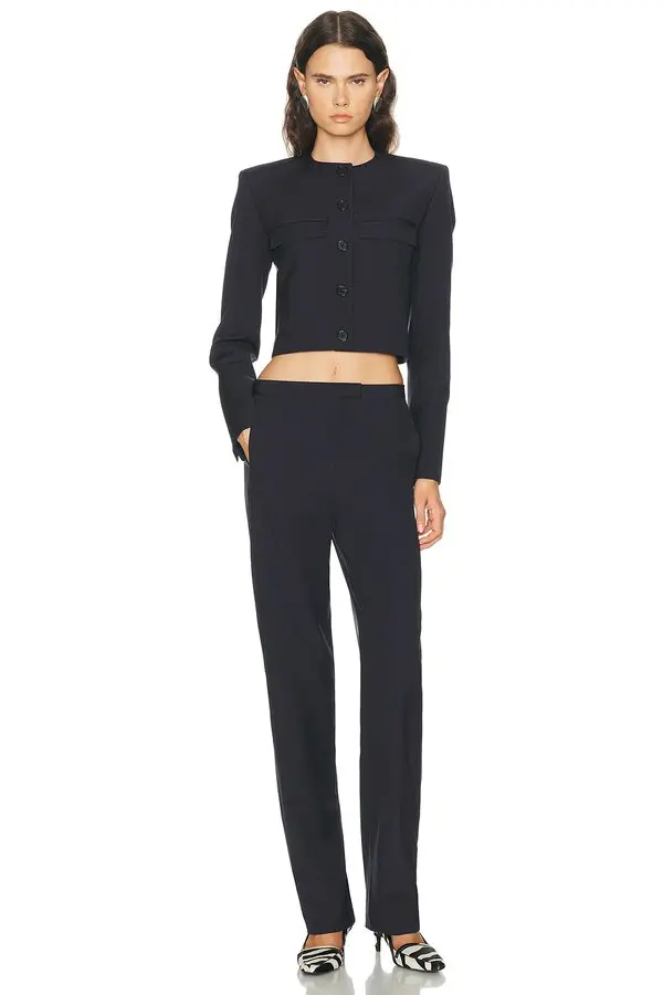 Khaite Cropped Padded Shoulders Jacket - Dark Navy