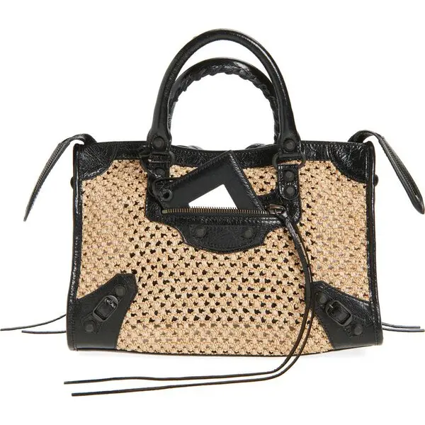 Balenciaga Small Le City Raffia Bag - Natural/black