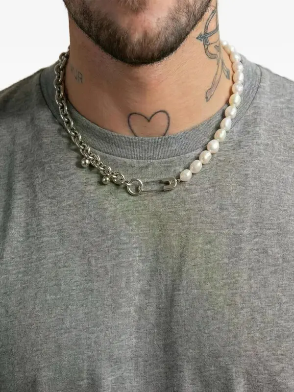 YOJ Safety Pin Link Necklace With Pearls