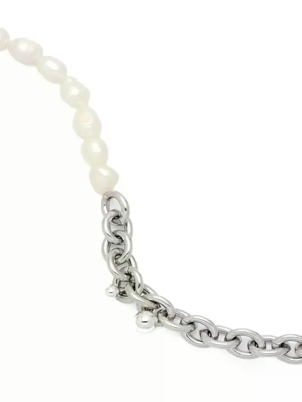 YOJ Safety Pin Link Necklace With Pearls