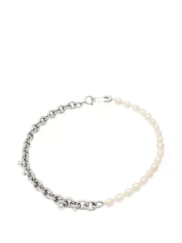 YOJ Safety Pin Link Necklace With Pearls