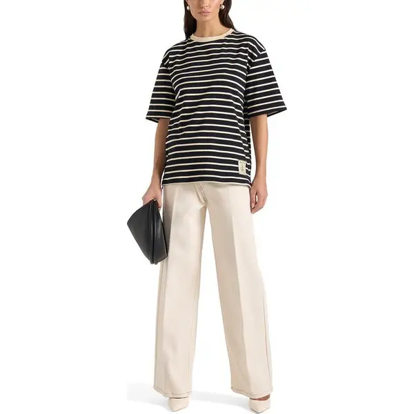 Manière De Voir Striped Relaxed Fit Cotton T-shirt - Black/cream