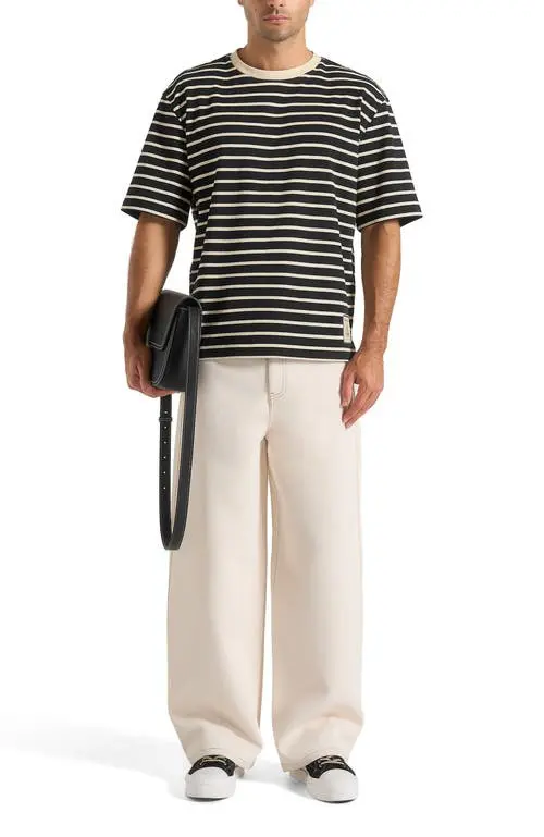 Manière De Voir Striped Relaxed Fit Cotton T-shirt - Black/cream