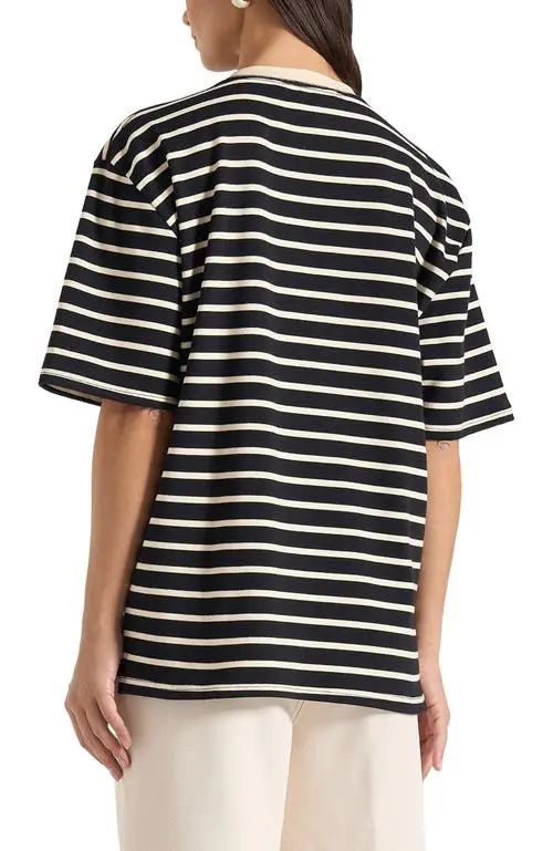 Manière De Voir Striped Relaxed Fit Cotton T-shirt - Black/cream