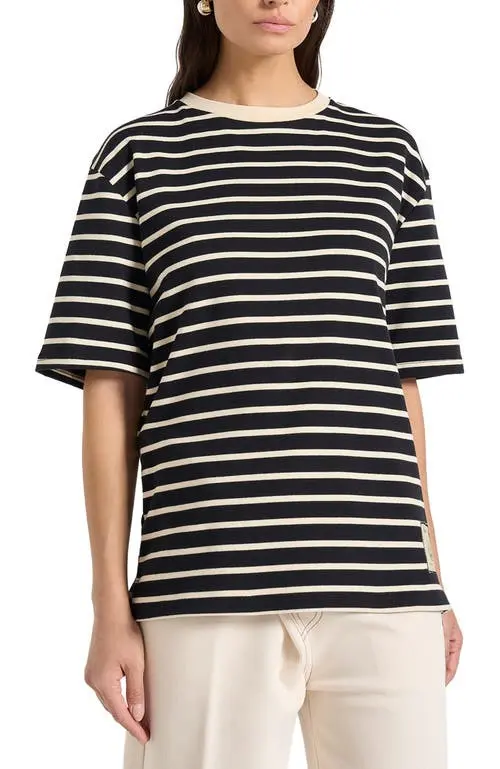 Manière De Voir Striped Relaxed Fit Cotton T-shirt - Black/cream