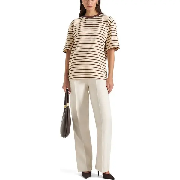 Manière De Voir Striped Relaxed Fit Cotton T-shirt - Cream/brown