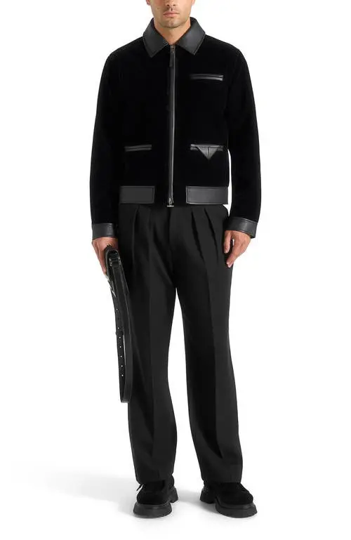 Manière De Voir Tony Velvet & Leather Contrast Bomber Jacket