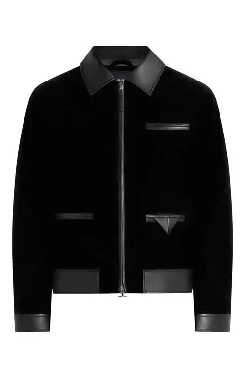 Manière De Voir Tony Velvet & Leather Contrast Bomber Jacket