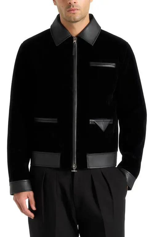 Manière De Voir Tony Velvet & Leather Contrast Bomber Jacket
