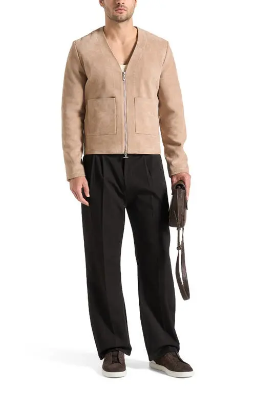 Manière De Voir Suede Zip Jacket With Contrast Stitching - Beige