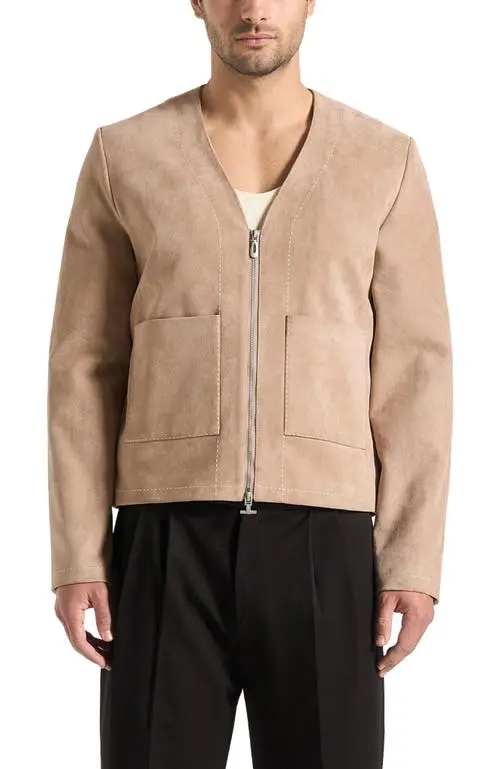 Manière De Voir Suede Zip Jacket With Contrast Stitching - Beige