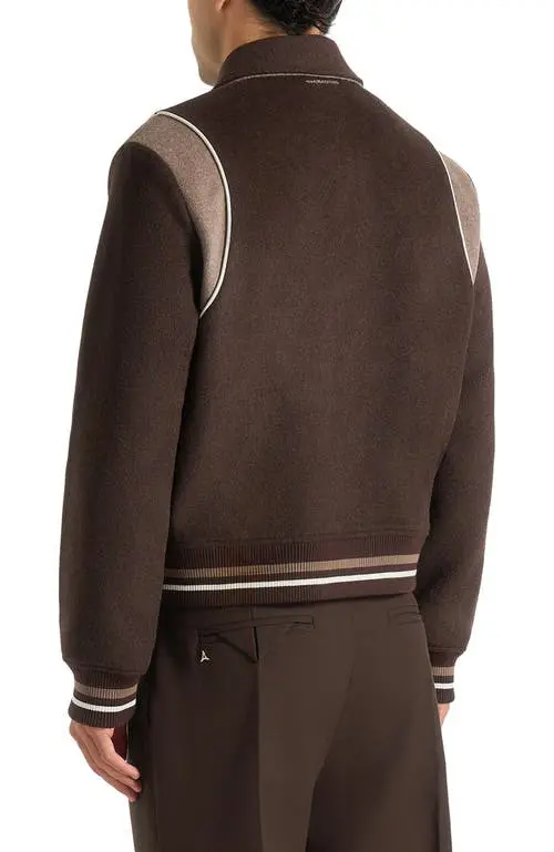 Manière De Voir Contrast Wool Varsity Jacket - Brown