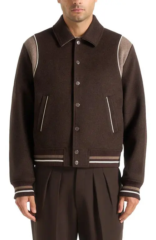 Manière De Voir Contrast Wool Varsity Jacket - Brown