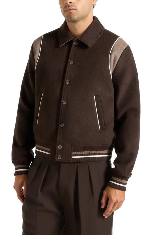 Manière De Voir Contrast Wool Varsity Jacket - Brown