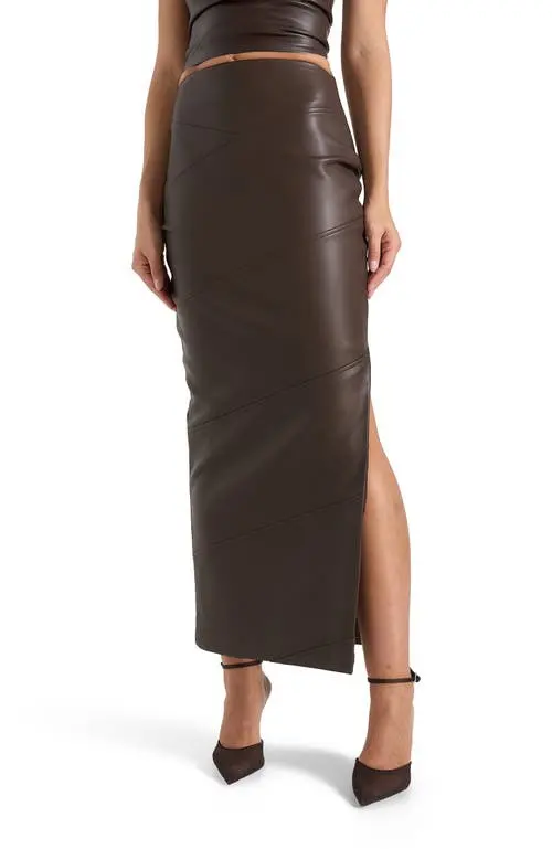 Manière De Voir Vegan Leather Midaxi Skirt With Side Split - Brown