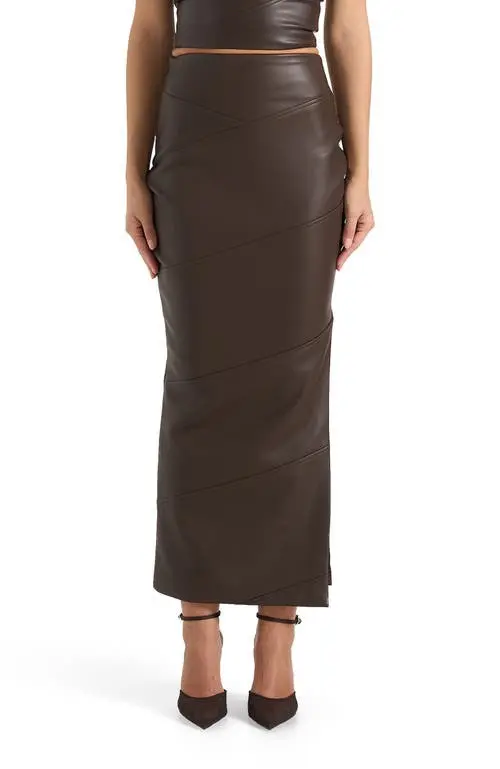 Manière De Voir Vegan Leather Midaxi Skirt With Side Split - Brown