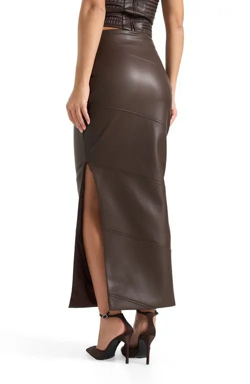 Manière De Voir Vegan Leather Midaxi Skirt With Side Split - Brown