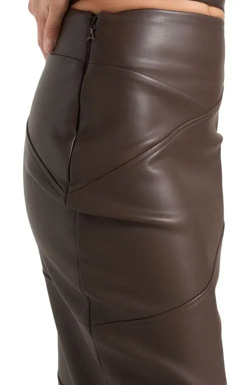 Manière De Voir Vegan Leather Midaxi Skirt With Side Split - Brown