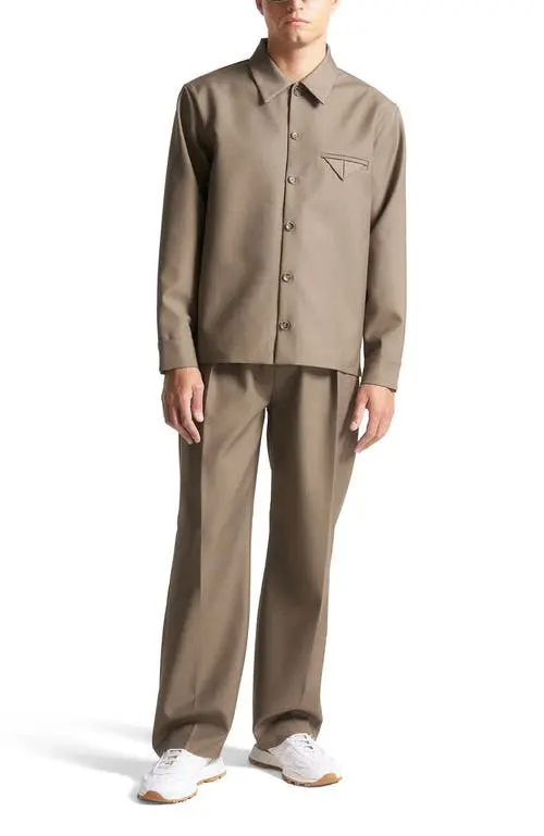 Manière De Voir Leo Hatched Tailored Long Sleeve Overshirt - Khaki