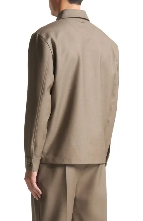 Manière De Voir Leo Hatched Tailored Long Sleeve Overshirt - Khaki