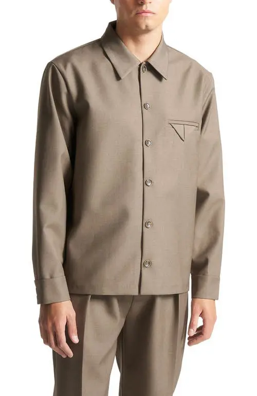 Manière De Voir Leo Hatched Tailored Long Sleeve Overshirt - Khaki