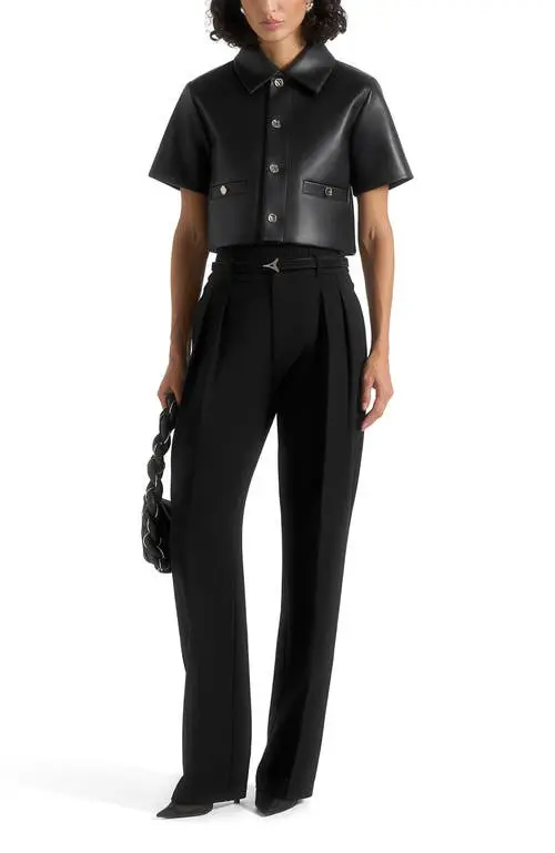 Manière De Voir Cropped Vegan Leather Shirt With Feature Buttons