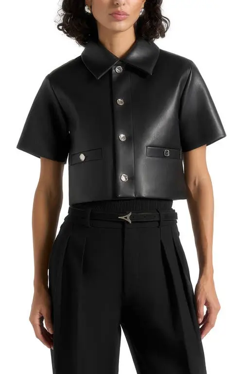 Manière De Voir Cropped Vegan Leather Shirt With Feature Buttons