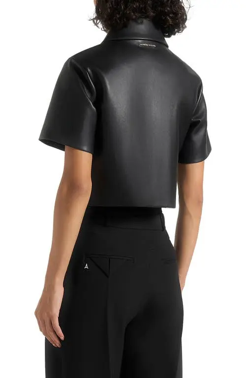 Manière De Voir Cropped Vegan Leather Shirt With Feature Buttons