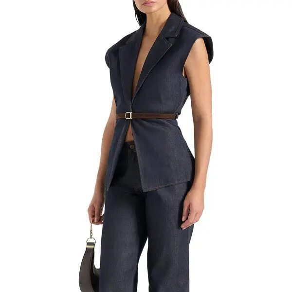 Manière De Voir Denim Cinched Waist Waistcoat