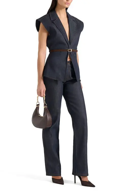 Manière De Voir Denim Cinched Waist Waistcoat