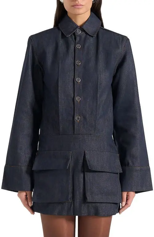 Manière De Voir Denim Cargo Shirt Mini Dress - Indigo