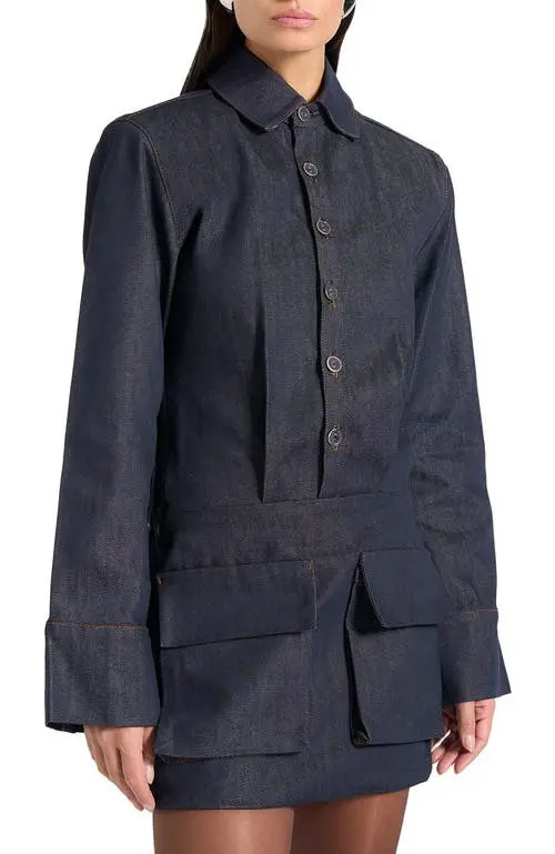 Manière De Voir Denim Cargo Shirt Mini Dress