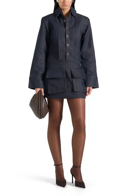 Manière De Voir Denim Cargo Shirt Mini Dress