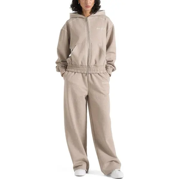 Manière De Voir Ollie Whipstitch Raglan Effect Zip Hoodie - Taupe