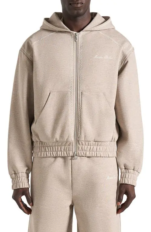Manière De Voir Ollie Whipstitch Raglan Effect Zip Hoodie - Taupe