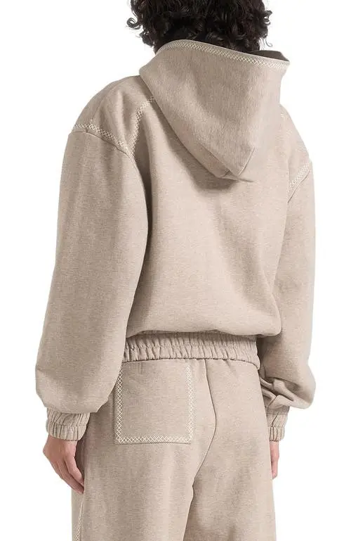 Manière De Voir Ollie Whipstitch Raglan Effect Zip Hoodie - Taupe