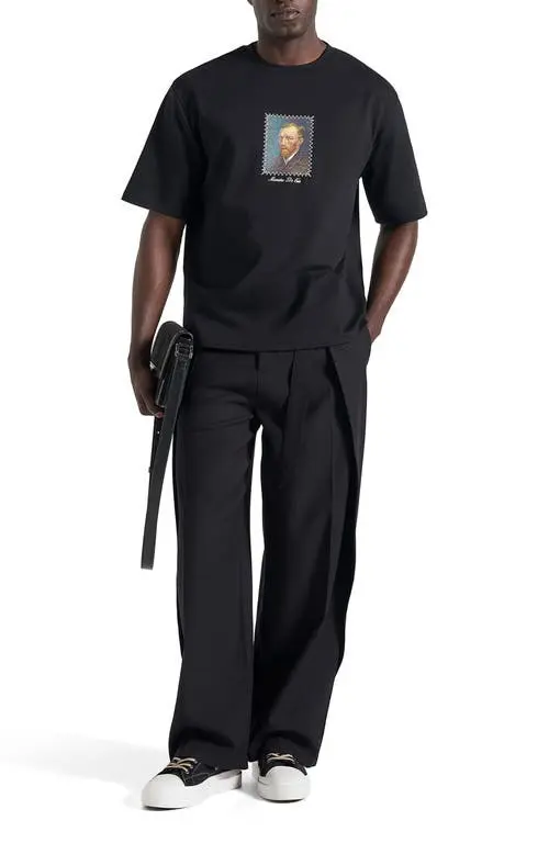 Manière De Voir Anders Cafe Terrace At Night Cotton T-shirt - Black