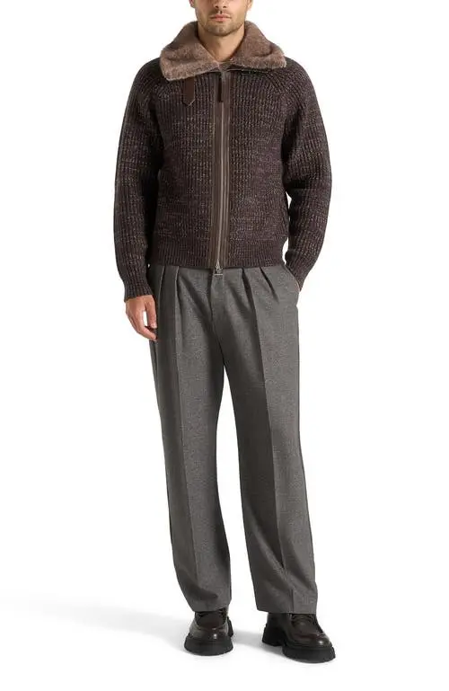 Manière De Voir Ariel Speckled Knit Jacket With Plush Collar