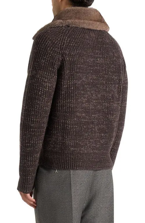 Manière De Voir Ariel Speckled Knit Jacket With Plush Collar