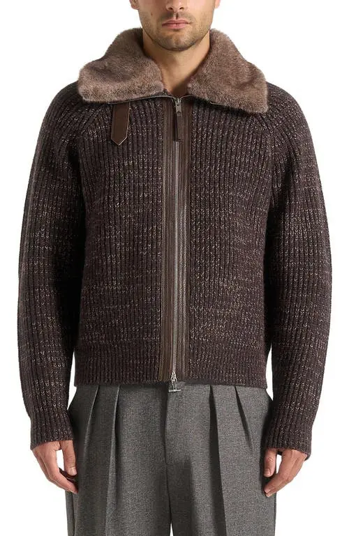 Manière De Voir Ariel Speckled Knit Jacket With Plush Collar